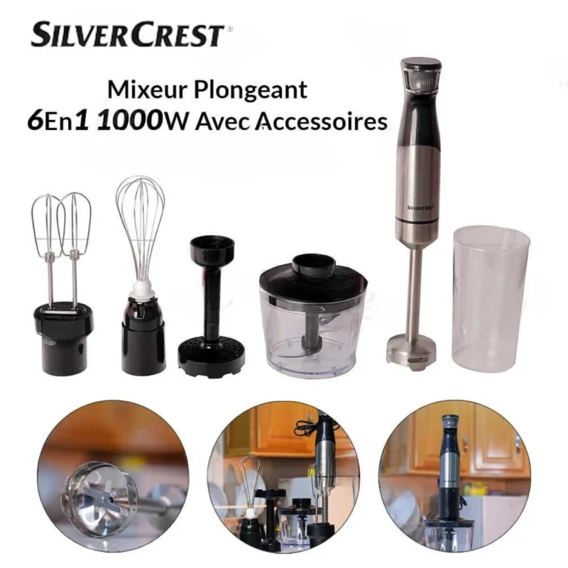 Mixeur Plongeant 6 en 1 SilverCrest HB6412BC-N - 1000W - Accessoires en ...