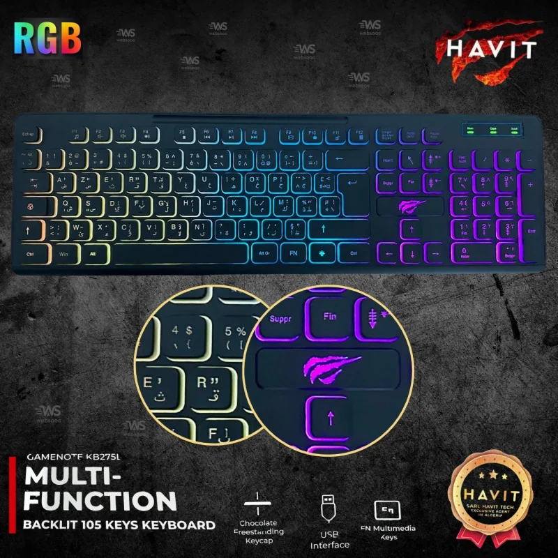 Clavier Gaming HAVIT HV-KB275L - Rétroéclairage RGB, Haute Performance
